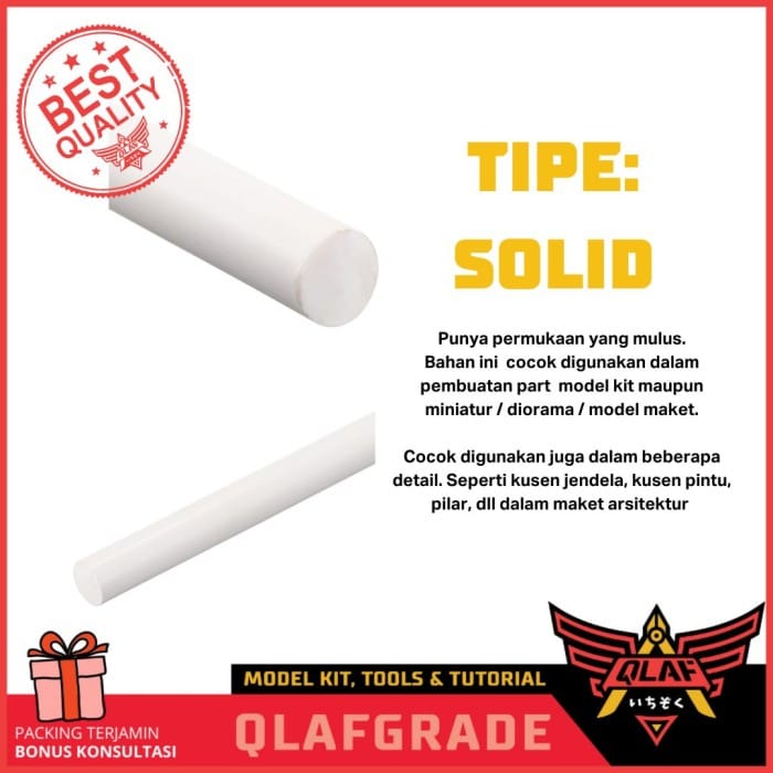 Pla Beam Round Solid 3 mm - plastic pla plate bulat padat custom model ...