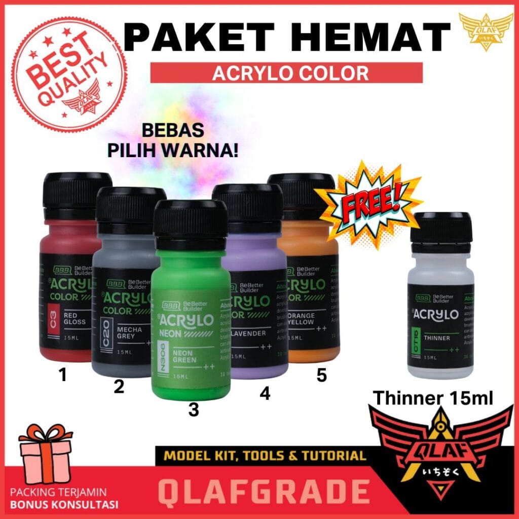Paket Hemat Acrylo Beli 5 gratis free thinner - acrylo color | Qlaf Grade